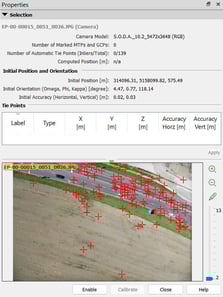 Menu View > rayCloud > Right sidebar > Cameras - PIX4Dmapper